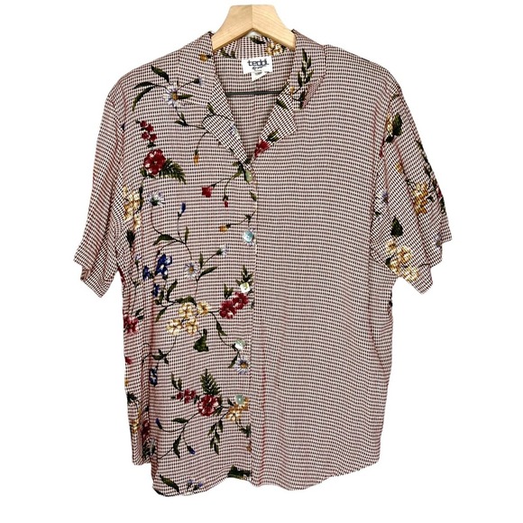 Vintage | Tops | Vintage 99s Cottagecore Floral Plaid Checkerboard ...